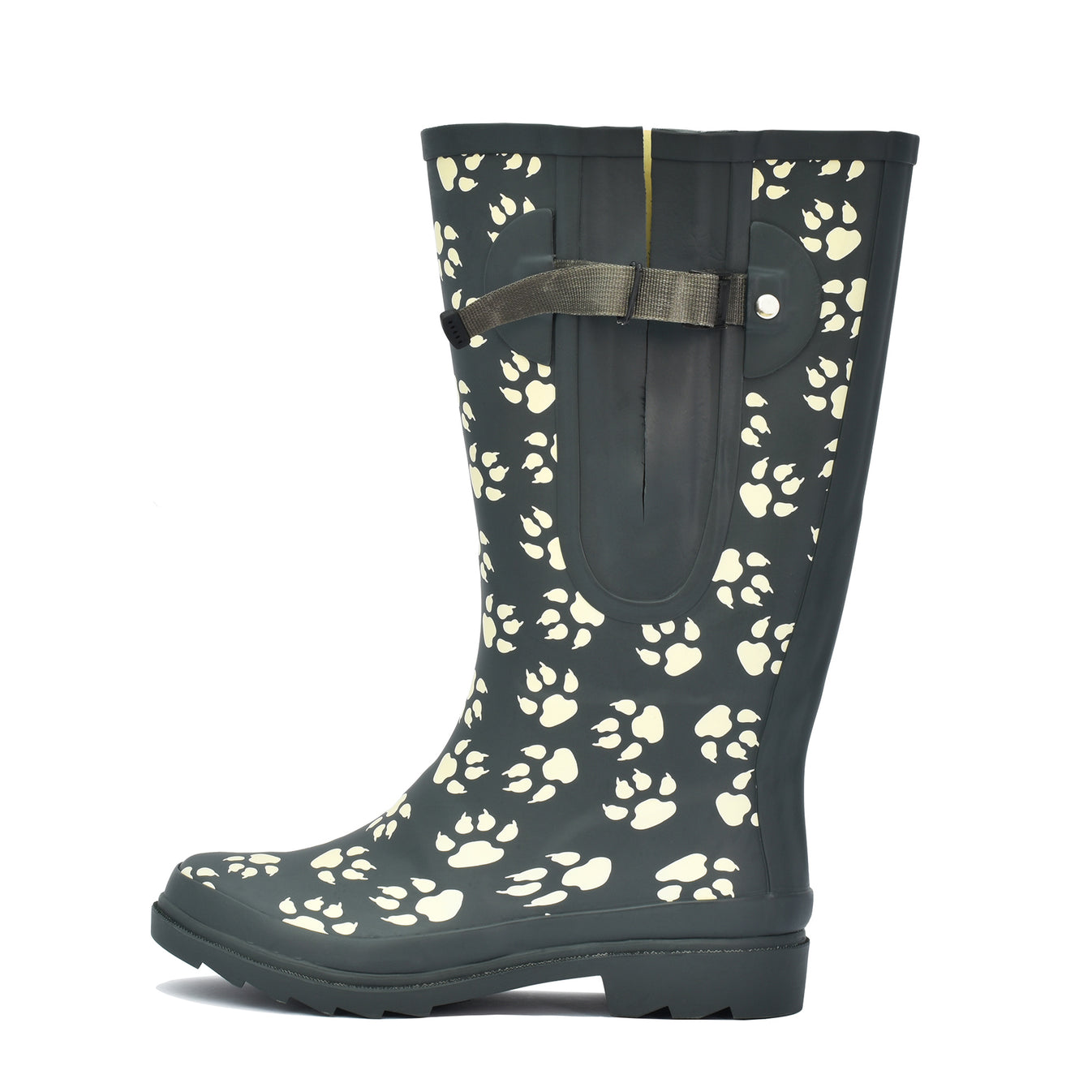 Tall Grey Paw Print Patterned Wide-Calf Wellies (Rain Boots ...