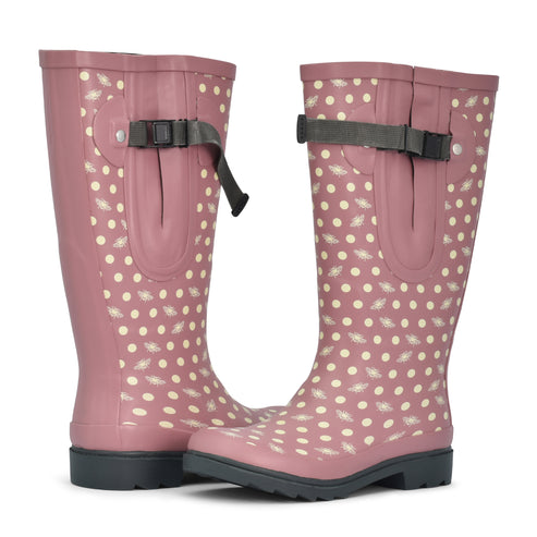 Pink Polka Bees Tall Wide-Calf Wellies – Slimmer Fit to the Foot – The ...